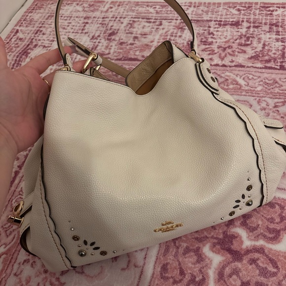Coach | Bags | Coach Edie Shoulder Satchel Bag In Beigeivory Pebbled ...